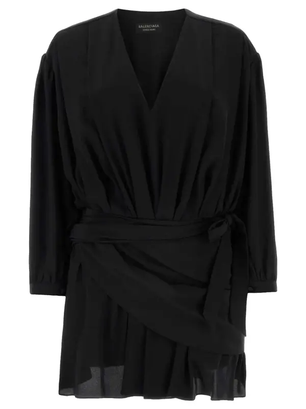 Balenciaga V-neck Silk Minidress - Black