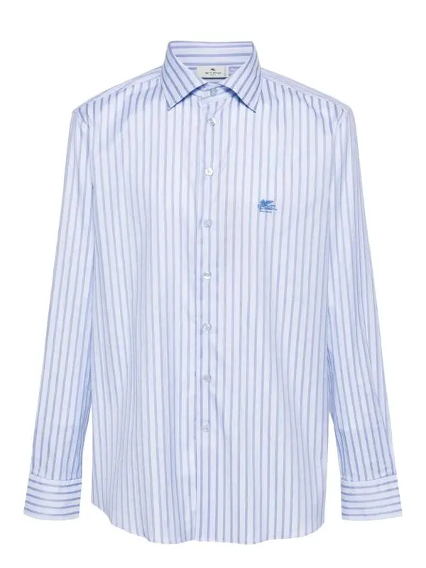 Etro Pegaso Motif-embroidered Cotton Shirt - Blue