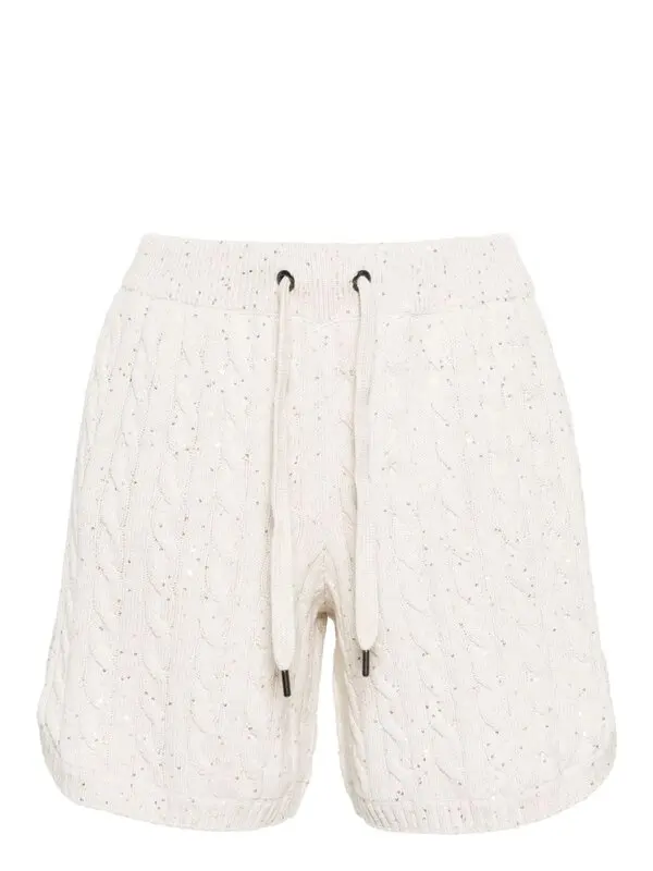 Brunello Cucinelli Sequin-embellished Cable-knit Shorts - Neutrals