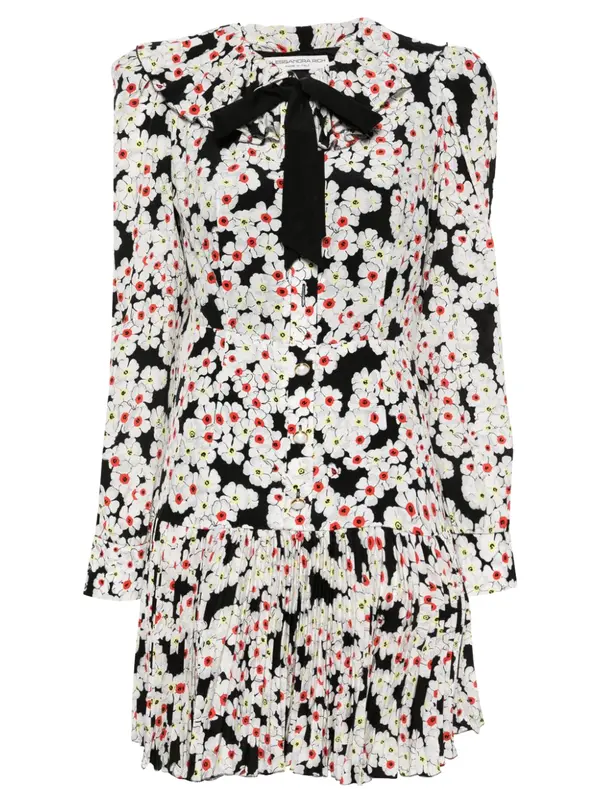 Alessandra Rich Daisy-print Silk Dress - Black