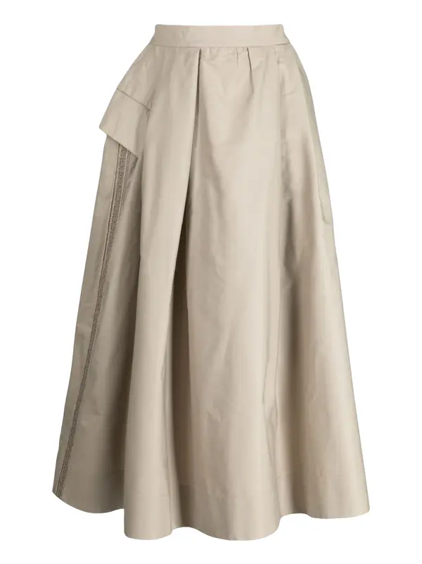 Shiatzy Chen Logo-embroidered Asymmetric Midi Skirt - Neutrals