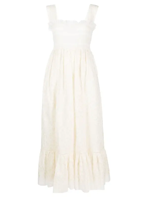 Gucci Broderie Anglaise Cotton Midi Dress - Neutrals