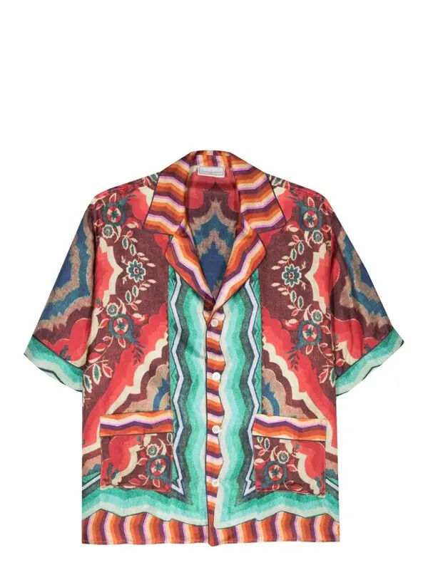 PIERRE-LOUIS MASCIA Graphic-print Silk Shirt - Red