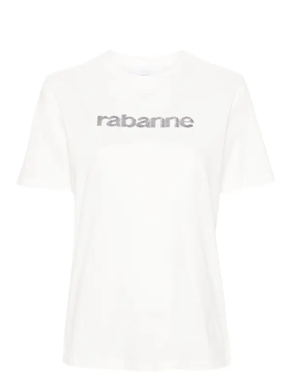 Rabanne Sequined-logo Cotton T-shirt - White