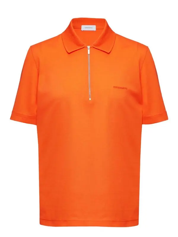 FERRAGAMO Half-zip Polo Top - Orange