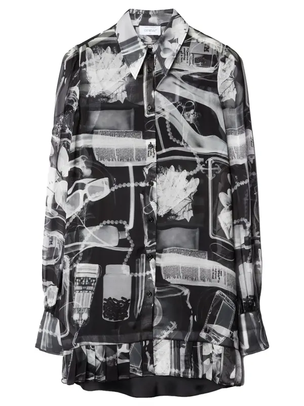 Off-White X-ray Print Silk Shirt Dress - White