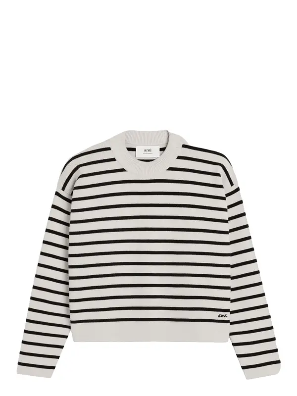 Ami Sailor Striped Sweater - White