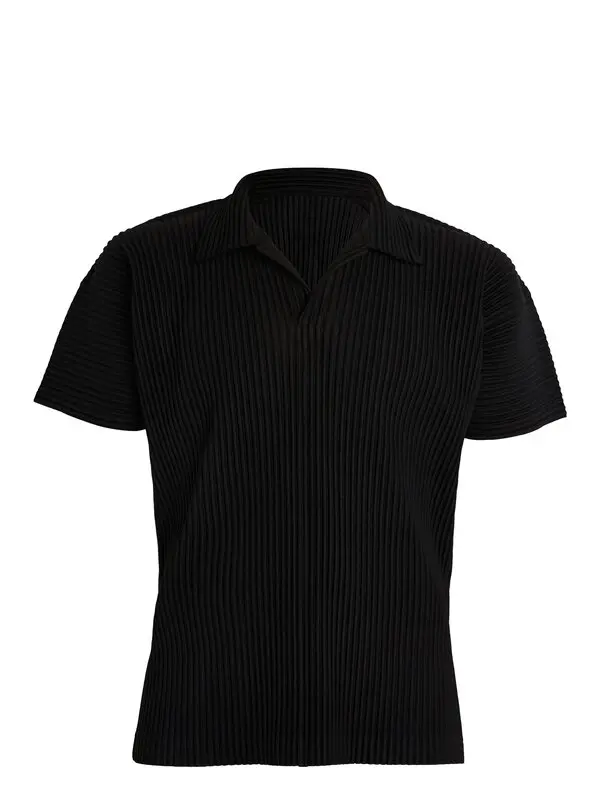 Issey Miyake Pleated Polo Shirt - Black
