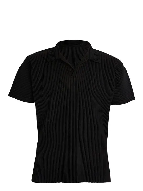 Issey Miyake Pleated Polo Shirt - Black