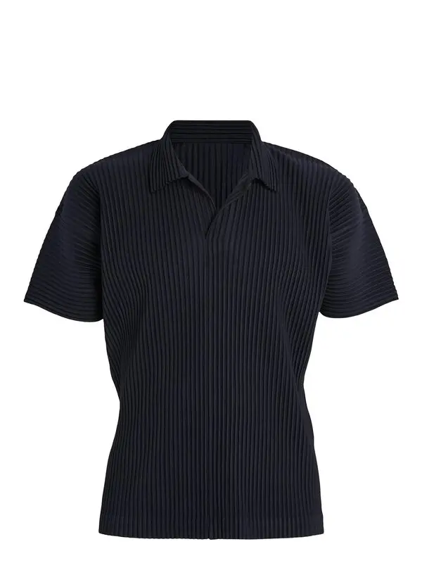 Issey Miyake Pleated Polo Shirt - Navy
