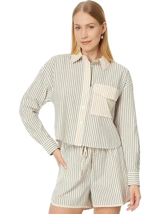 Madewell Cropped Long Sleeve Striped Shirt - Beige