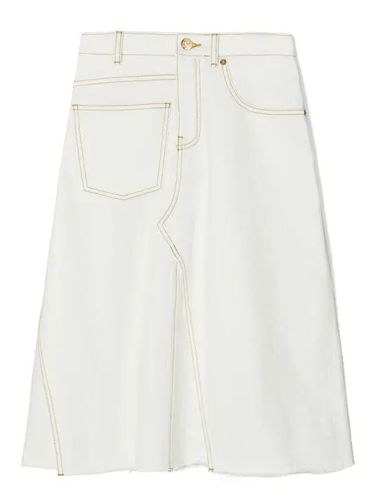 Tory Burch Denim Deconstructed Skirt - White Chalk Wash