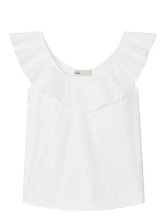 Tory Burch Cotton Flounce Top - White