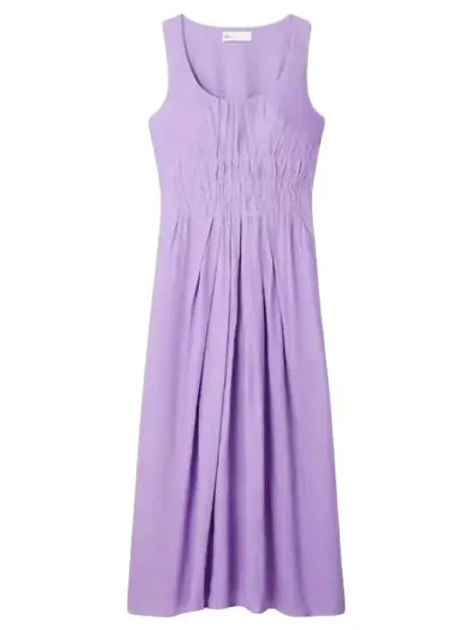 Tory Burch Pleated Linen Dress - Purple Thistle