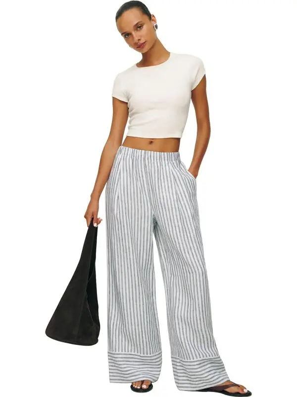 REFORMATION Petites Fernando Linen Wide Leg Pant - Grey