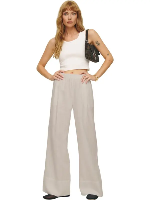 REFORMATION Petites Fernando Linen Wide Leg Pant - Natural