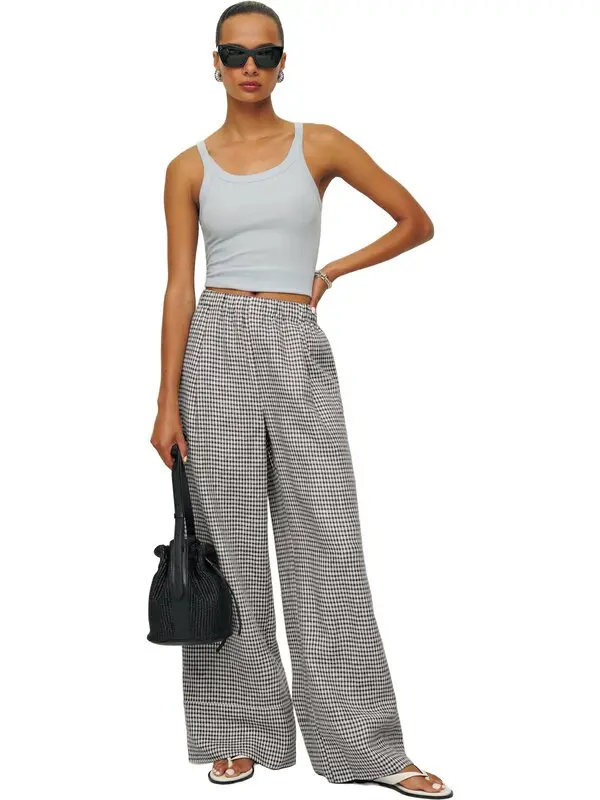 REFORMATION Petites Fernando Linen Wide Leg Pant - Remy Check