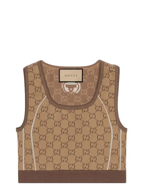 Gucci Gg Jacquard Crop Top - Beige