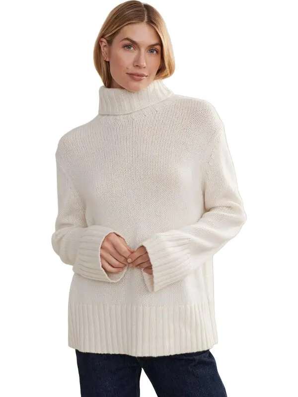 Jenni Kayne Cashmere Jet Turtleneck Top - Ivory,jet Linen
