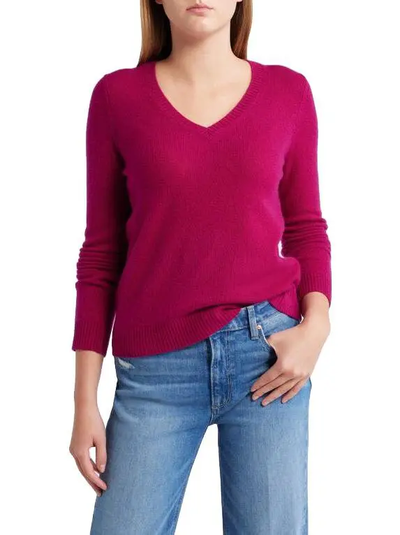 Caslon Cashmere V-neck Sweater - Pink Plumier