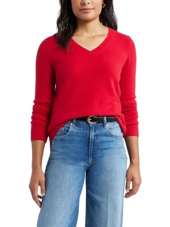 Caslon Cashmere V-neck Sweater - Red Lychee
