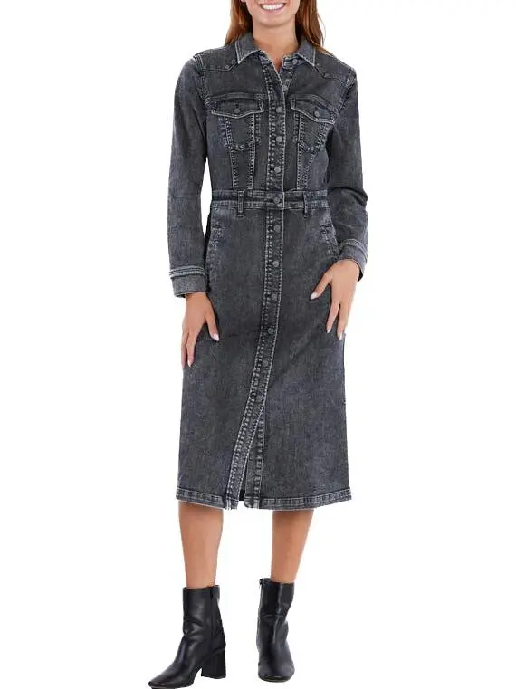 WASH LAB DENIM Western Long Sleeve Midi Shirt Dress - Cork Denim