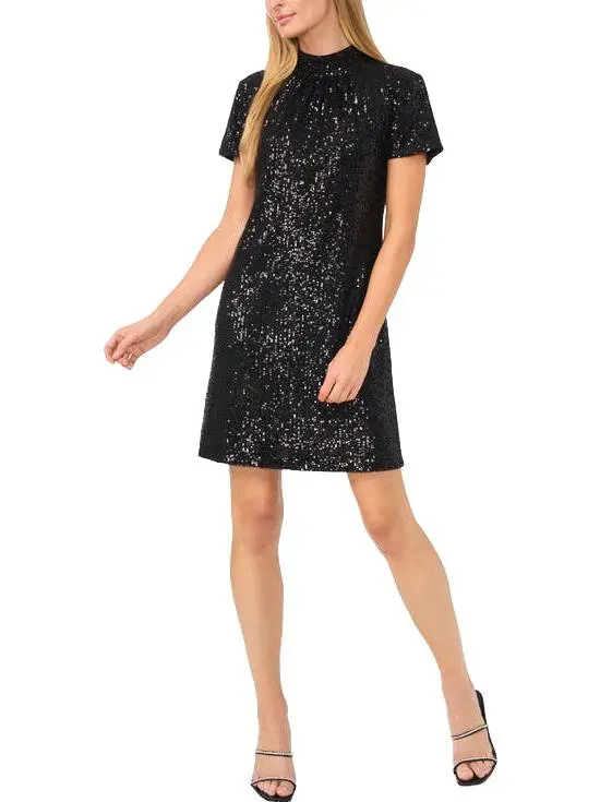 CECE DUPRAZ Sequin Mini Shift Dress - Rich Black