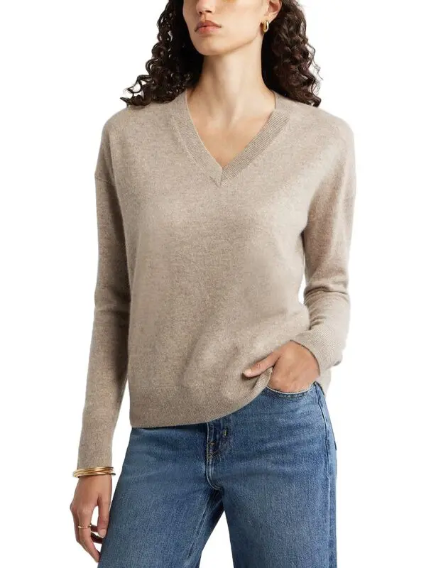 Nordstrom V-neck Cashmere Sweater - Beige Bliss