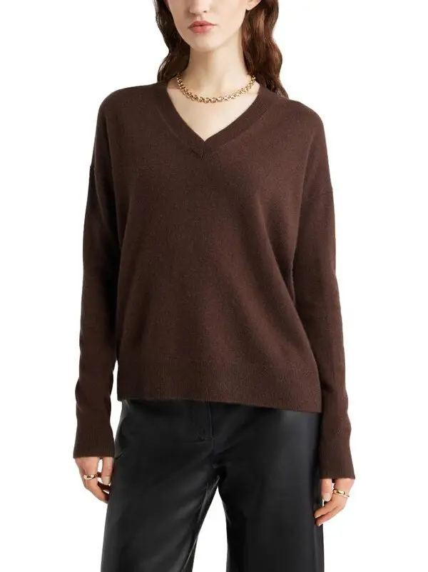 Nordstrom V-neck Cashmere Sweater - Brown Coffee