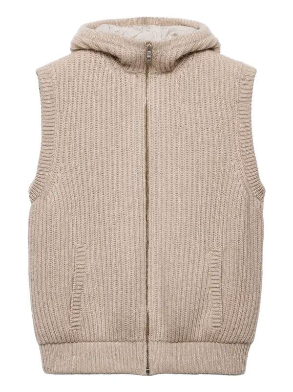 Prada Cashmere Hoodie Vest - Desert Beige