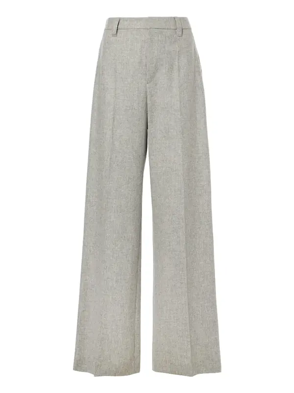 Brunello Cucinelli Wool And Cashmere Flannel Wide-leg Trousers - Grey