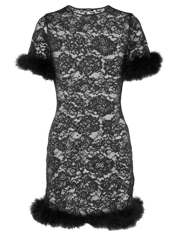 Oseree O-lover Feather-trimmed Minidress - Black