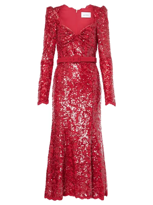 Rebecca Vallance X Nicky Hilton Leyla Sequined Midi Dress - Red