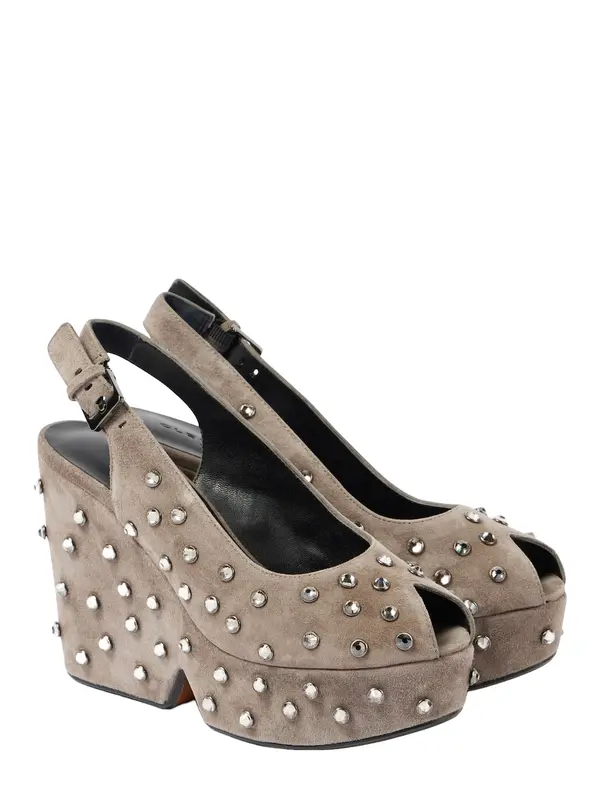 Clergerie Davina Embellished Suede Peep-toe Pumps - Grey