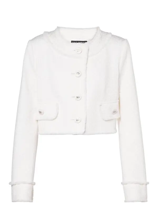 Dolce & Gabbana Cropped Wool-blend Tweed Jacket - White