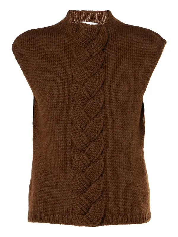 LEMAIRE Braided Wool-blend Sweater Vest - Brown
