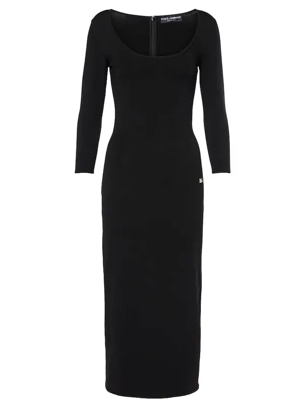 Dolce & Gabbana Logo Knitted Midi Dress - Black