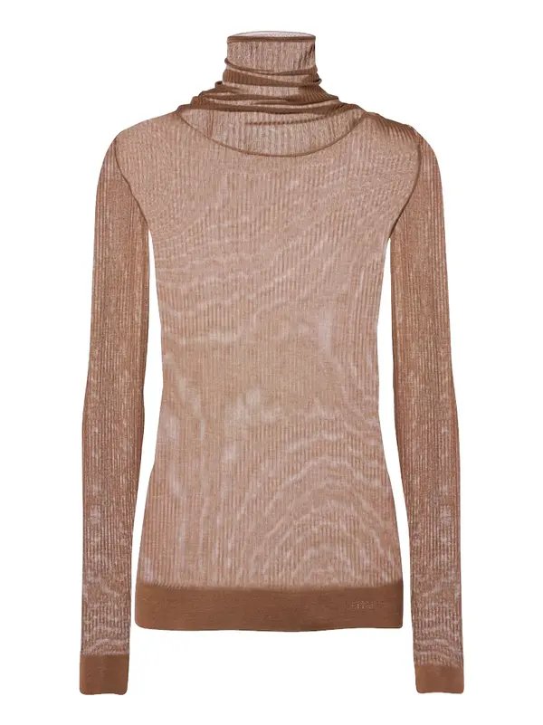 LEMAIRE Ribbed-knit Turtleneck Top - Brown