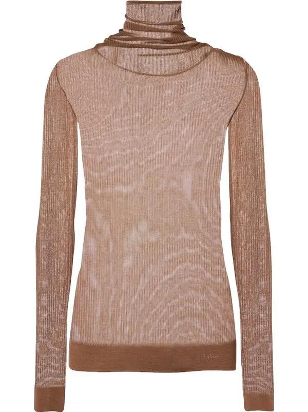 LEMAIRE Ribbed-knit Turtleneck Top - Brown