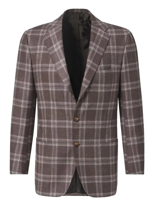 Kiton Checked Wool, Silk And Linen Blazer - Brown