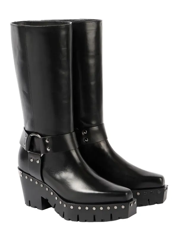 JIMMY CHOO Quinn 75 Studded Leather Boots - Black
