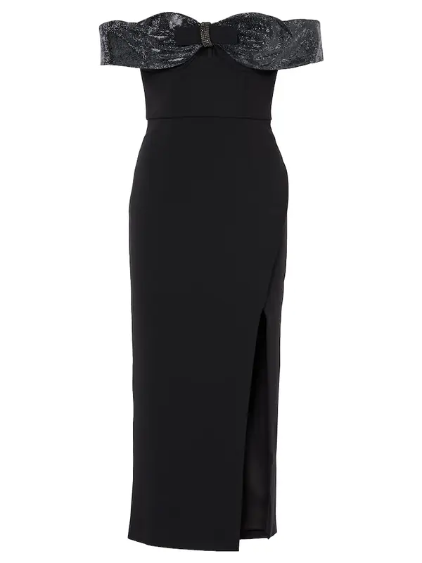 SELF-PORTRAIT Strapless Embellished Midi Dress - Black