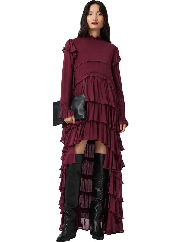 ALLSAINTS Cavarly Tiered Ruffle Maxi Dress - Red