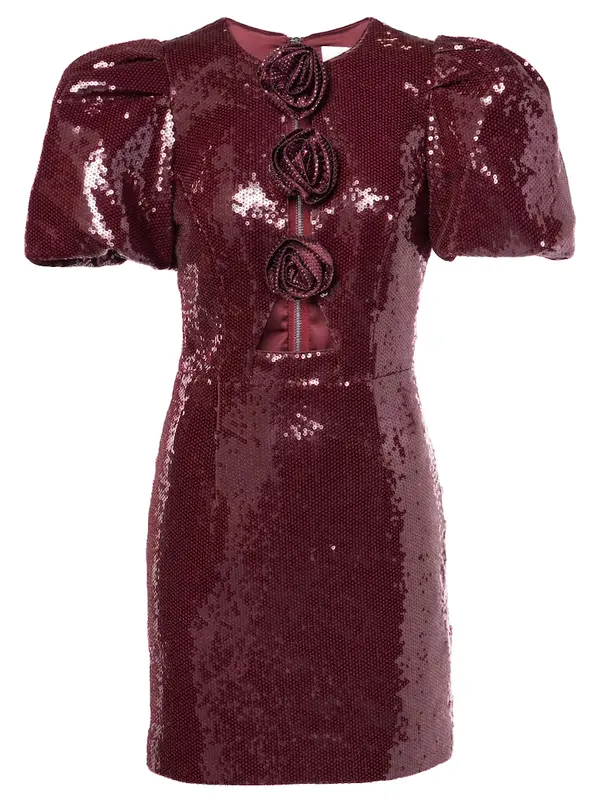 Rebecca Vallance Zelda Floral-appliqué Sequined Minidress - Burgundy