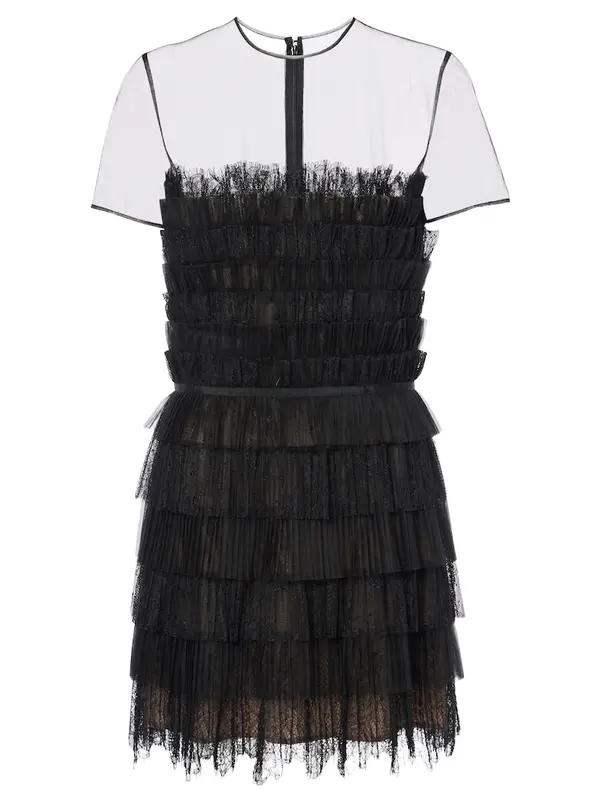 Costarellos Hayla Tulle And Chantilly Lace Minidress - Black
