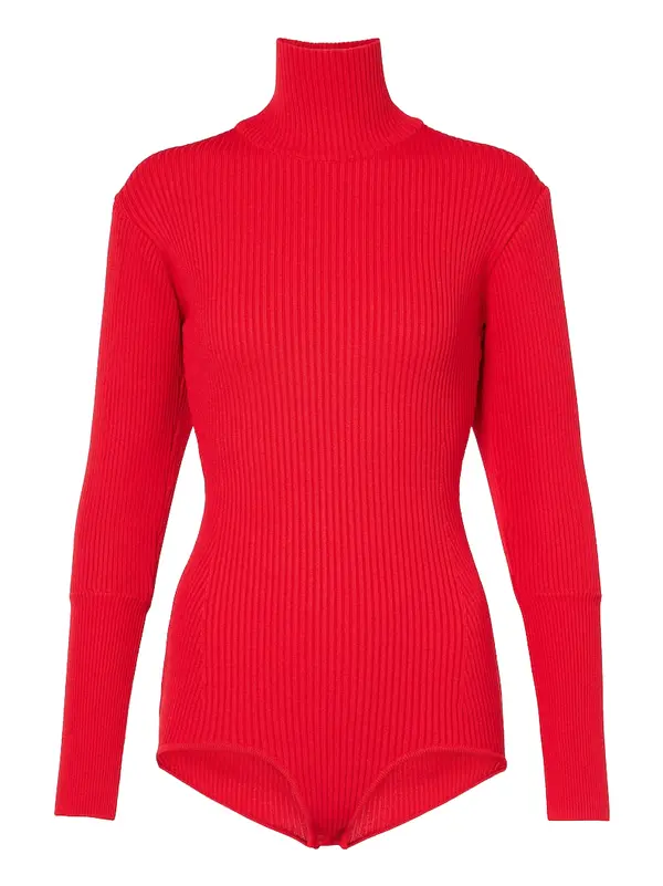 Magda Butrym Ribbed-knit Turtleneck Bodysuit - Red