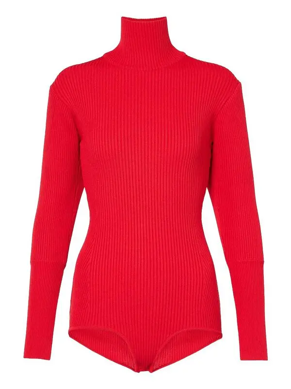 Magda Butrym Ribbed-knit Turtleneck Bodysuit - Red