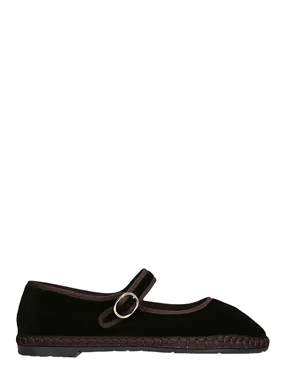 FLABELUS Single-strap Cotton Mary Jane Flats - Black