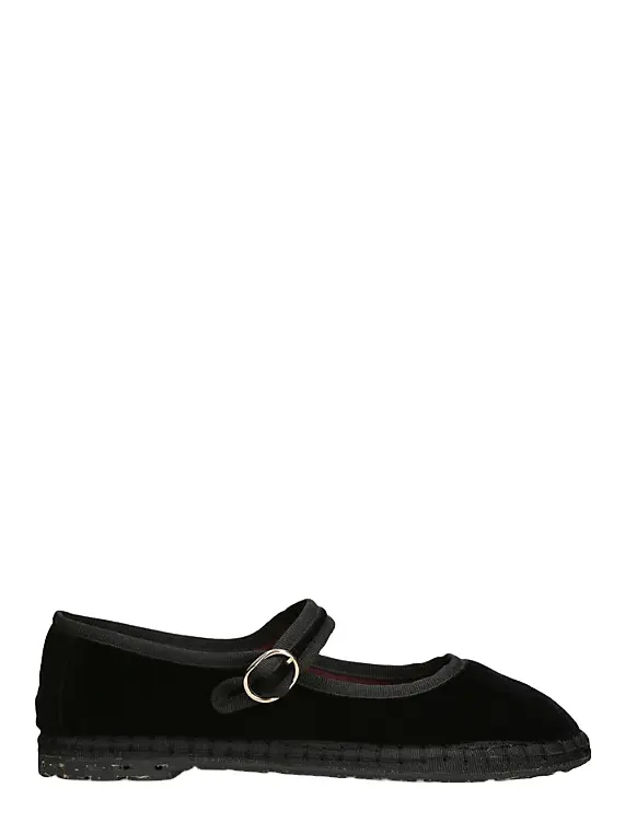 FLABELUS Antonia Cotton Mary Jane Flats - Black