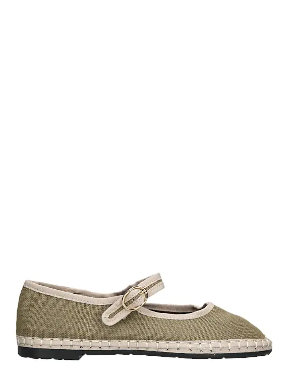 FLABELUS Ishmael Linen Mary Jane Flats - Khaki